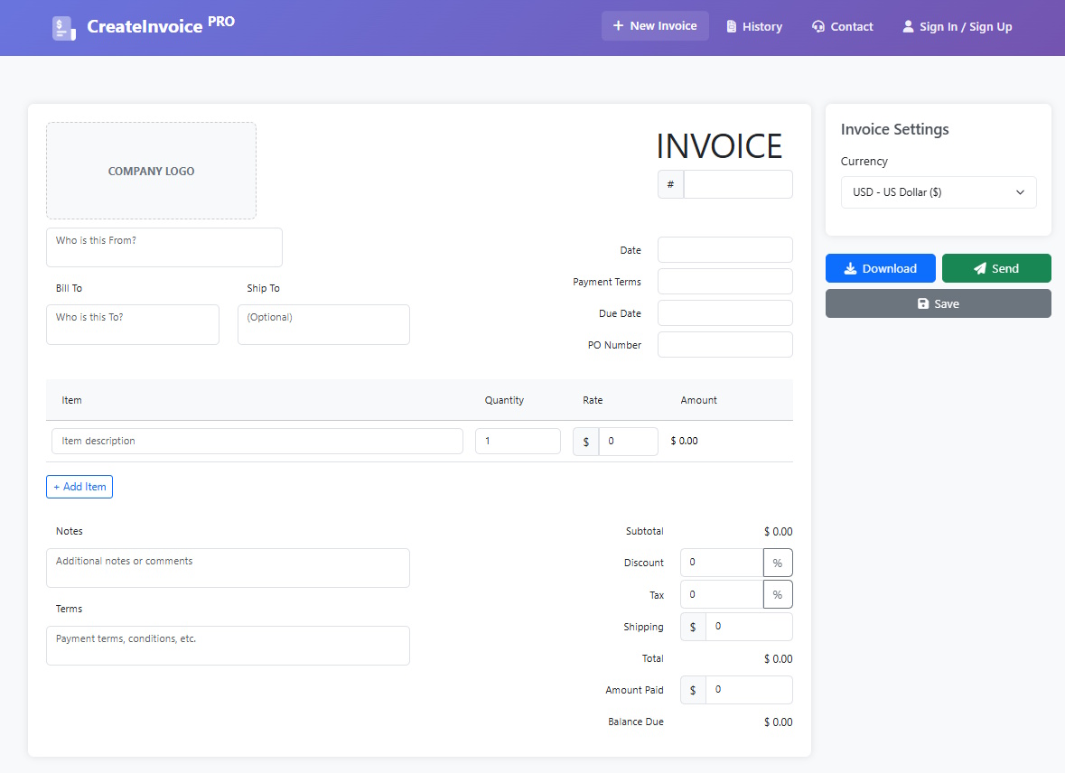 Free Invoice Generator - Create Invoice Pro.